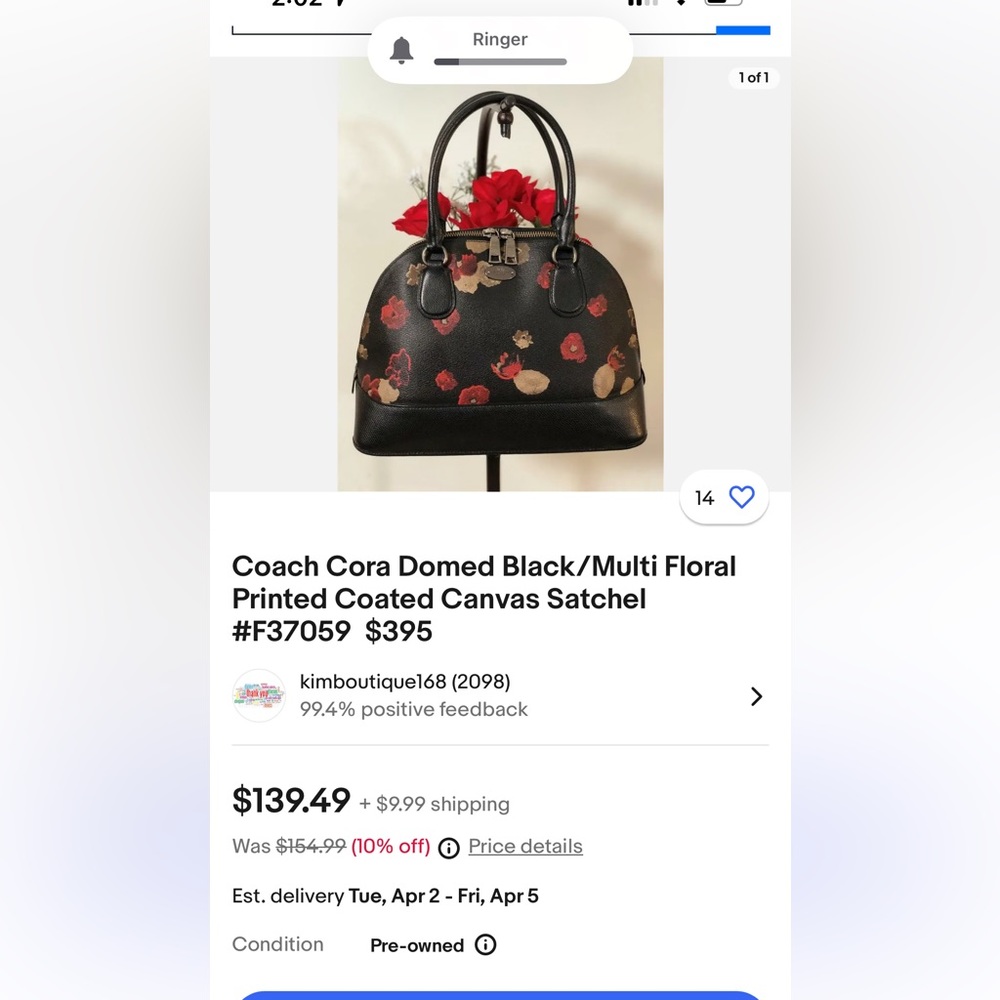 Coach Cora Dome /Satchel *In Black & Floral Red/ Gold… - Gem